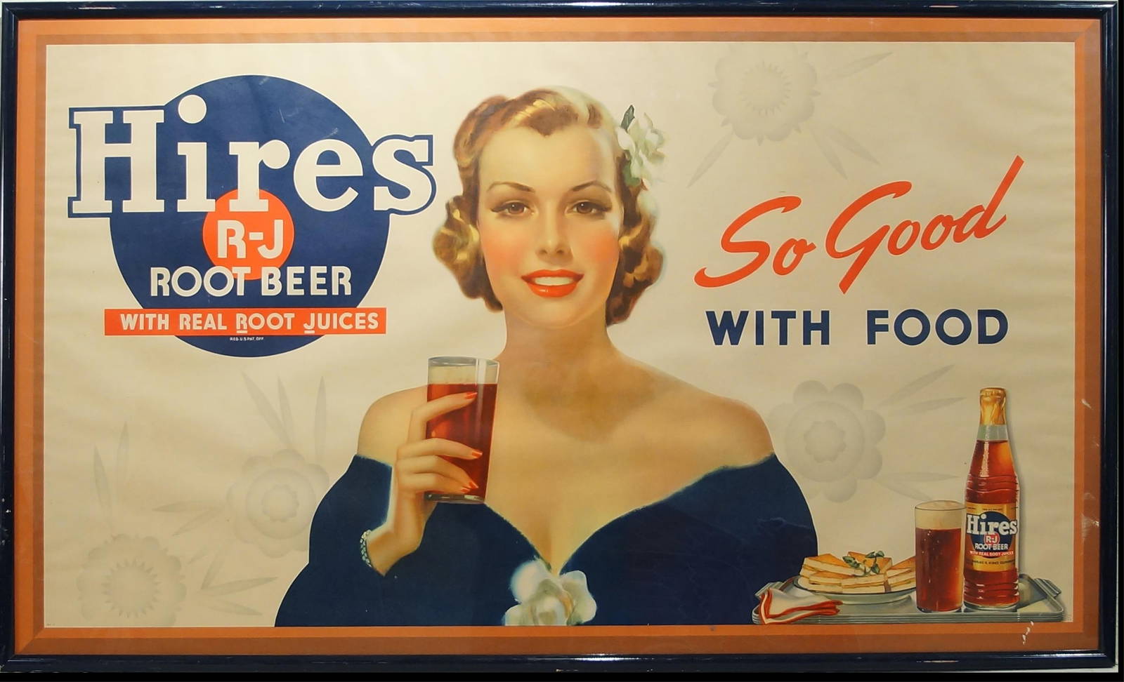 Hires Root Beer Advertising Sign Ca 1940's Auction