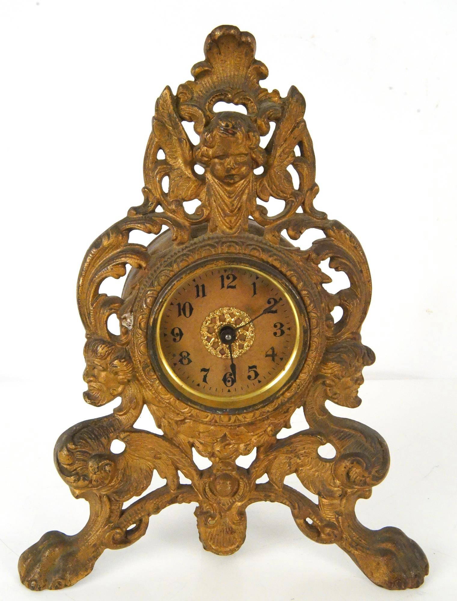 Cast Iron Antique Dresser Clock With Cherub Auction