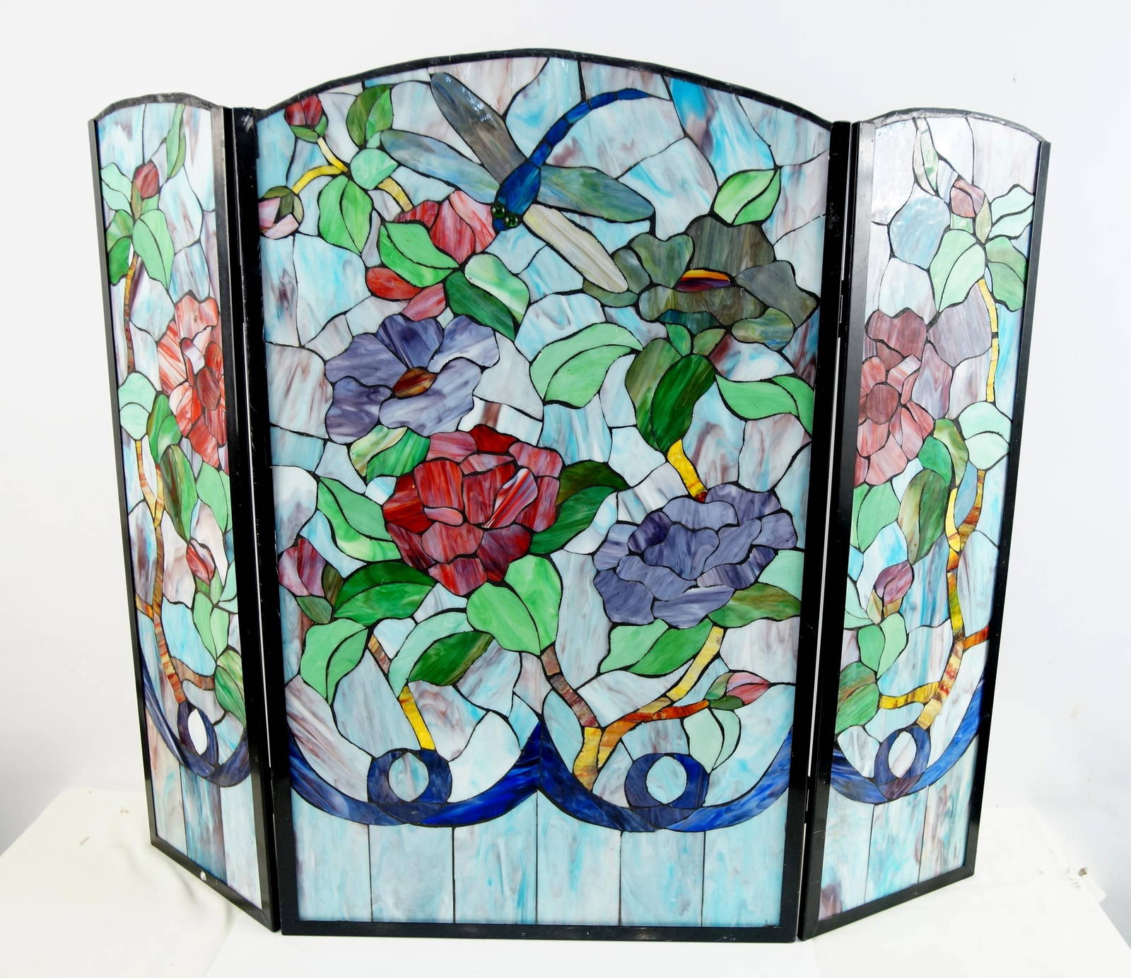 A Three-panel Stained Glass Fireplace Screen Auction