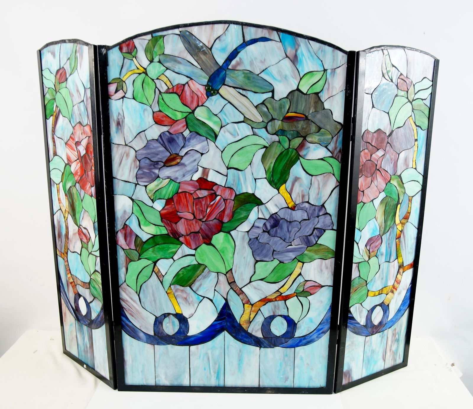 A Three-panel Stained Glass Fireplace Screen Auction