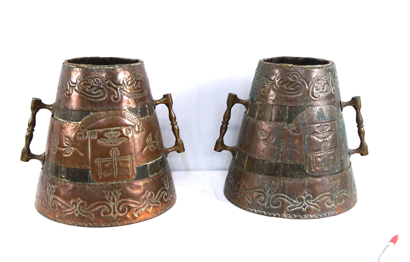 2 Antique Hand Hammered Copper Pails Auction
