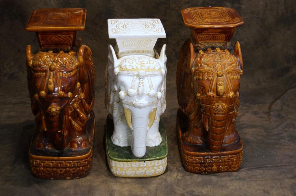 Three Ceramic Elephant Garden Benches