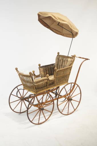 Antique Oak Stick & Ball Baby Buggy Ca. 1870