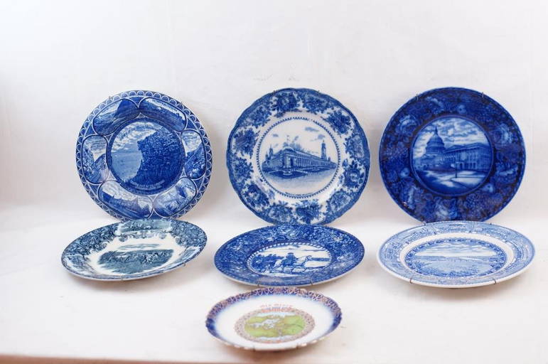 19th Cent And Vintage Flo Blue Plates