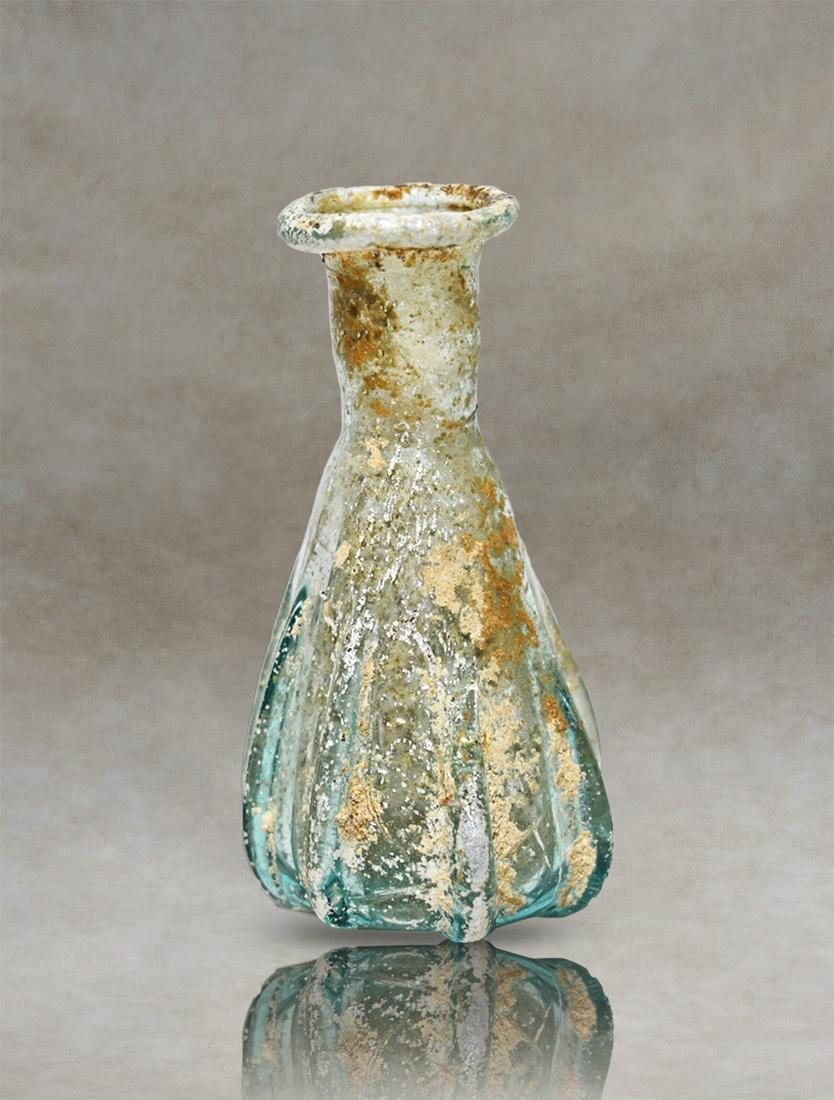 Roman Ribbed Glass Bottle, 1st-2nd Century Ad Auction