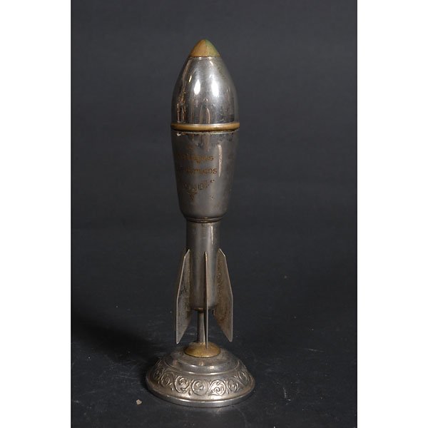 3005: Art Deco antique metal rocket statue