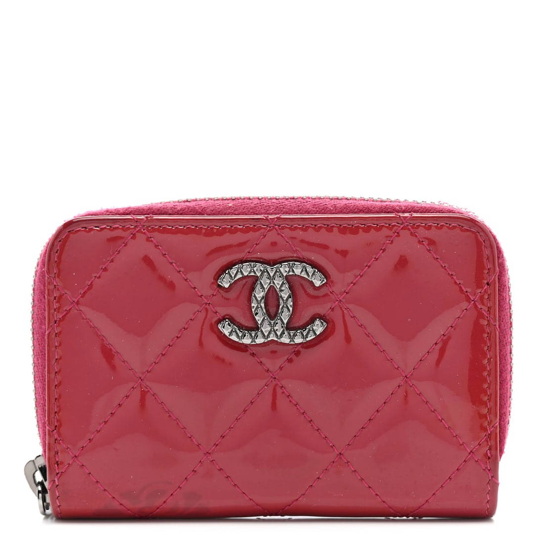Chanel Patent Quilted Calfskin Red Zip Wallet Auction