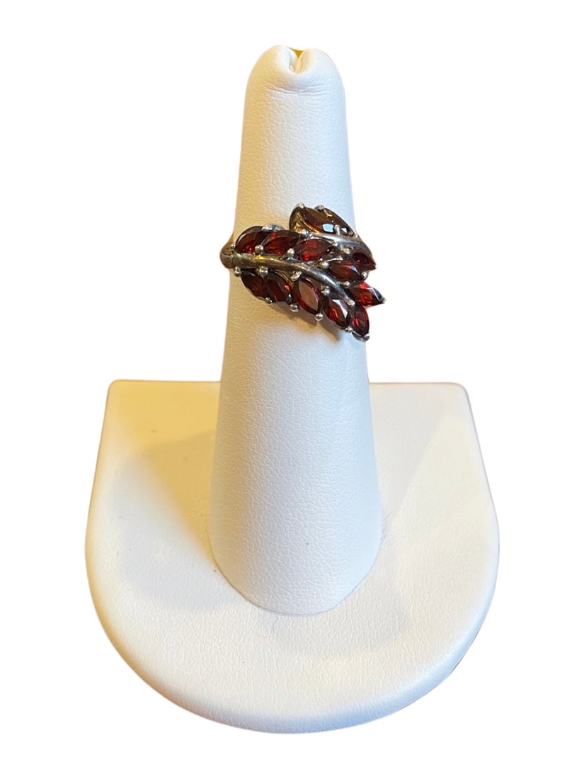 Antique Sterling Silver Colombian Ruby Twisted Leaf Ring