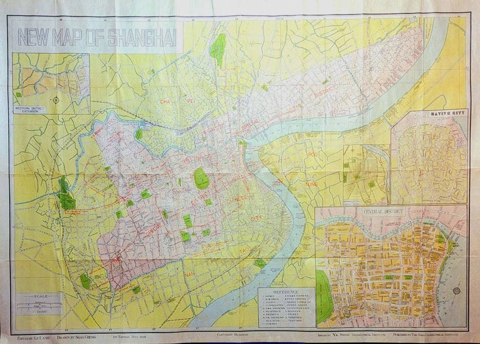 Extremely Rare C.1945 New Map Of Shanghai, East Asia Geographical ...
