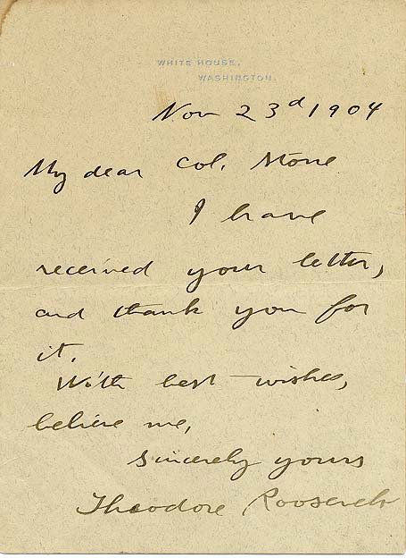 Teddy Roosevelt Letter Signed As President