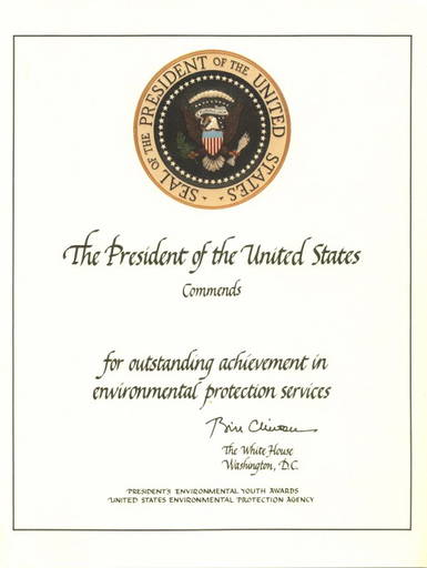 Certificate [clinton] Presidential Memorabilia Ua