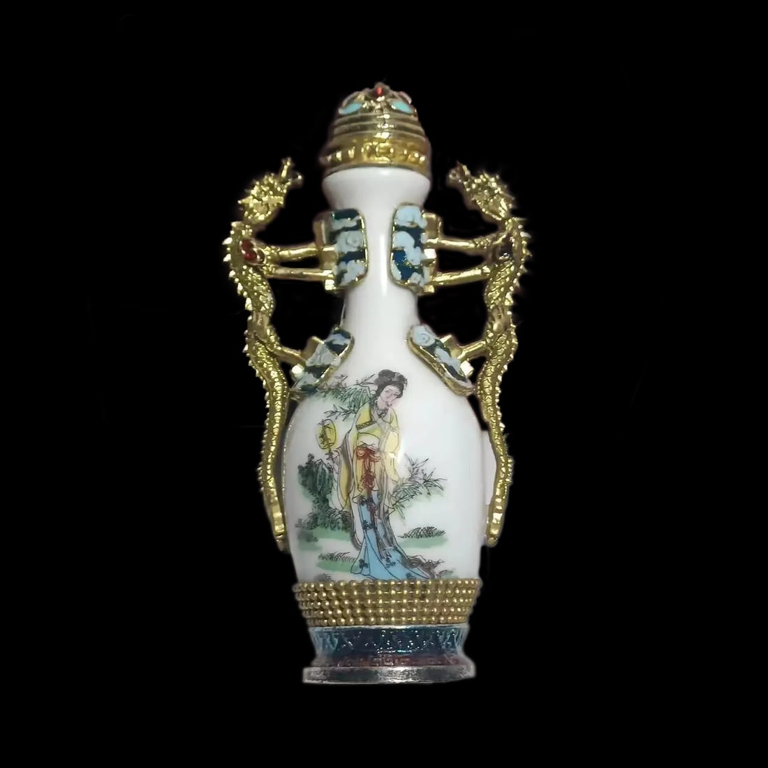 Old Chinese Ceramic Snuff Vial Hand-painted Design Auction