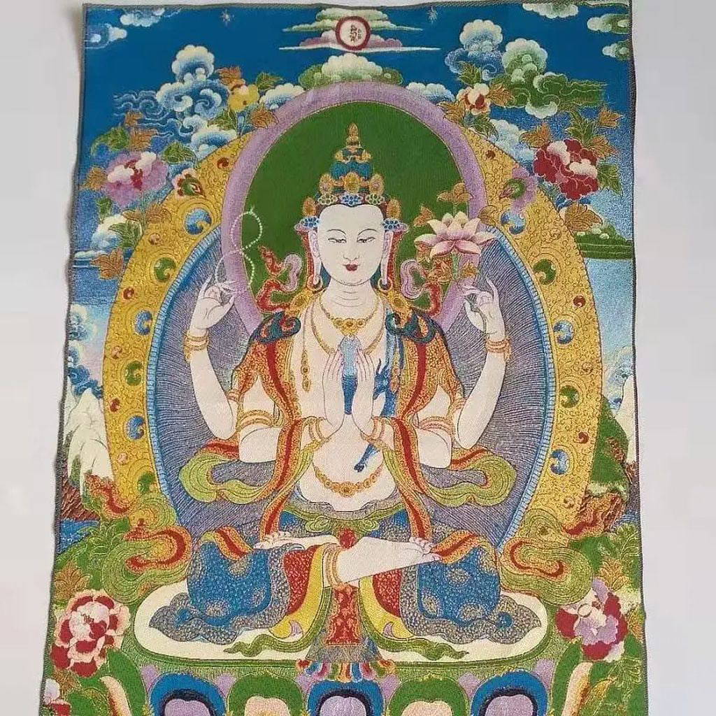 Rare Vintage Chinese Folk Silk Buddhism Embroidery Auction