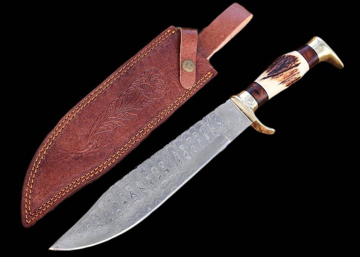 Artisan Crafted Damascus Stag Bowie Knife Dagger