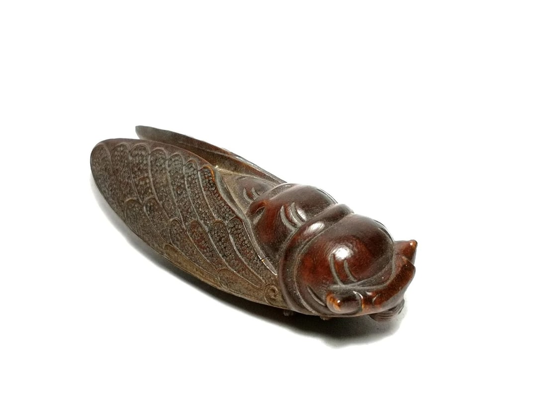 Traditional Chinese Wooden Cicada Insect Figurine Auction