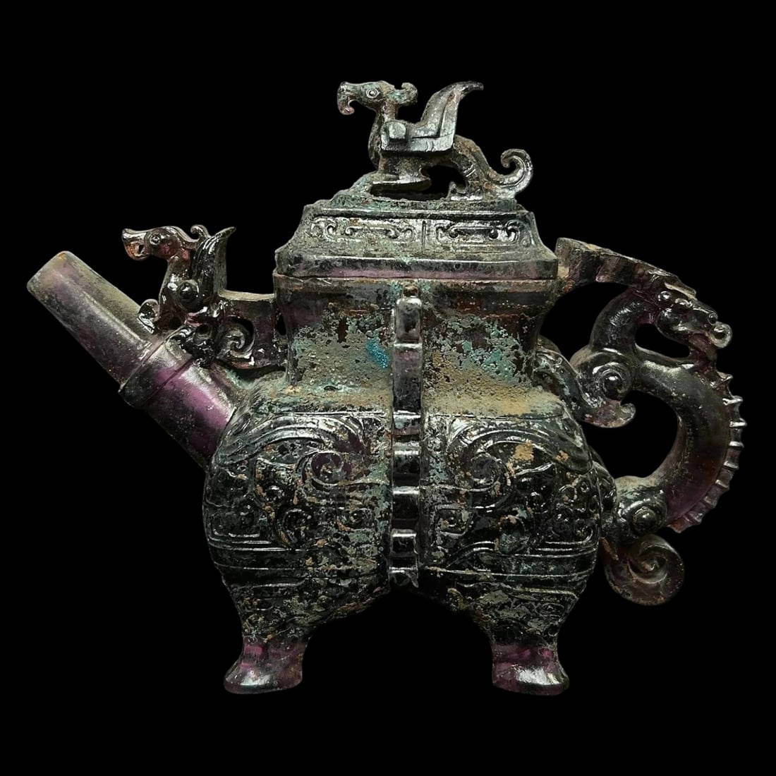 Chinese Loong Phoenix Motif Colored Glaze Tea Pot Auction