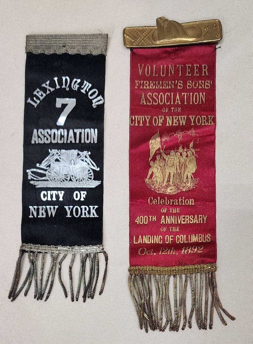 Lot Of 2 Early New York City Fire Department Silk Ribbons Auction