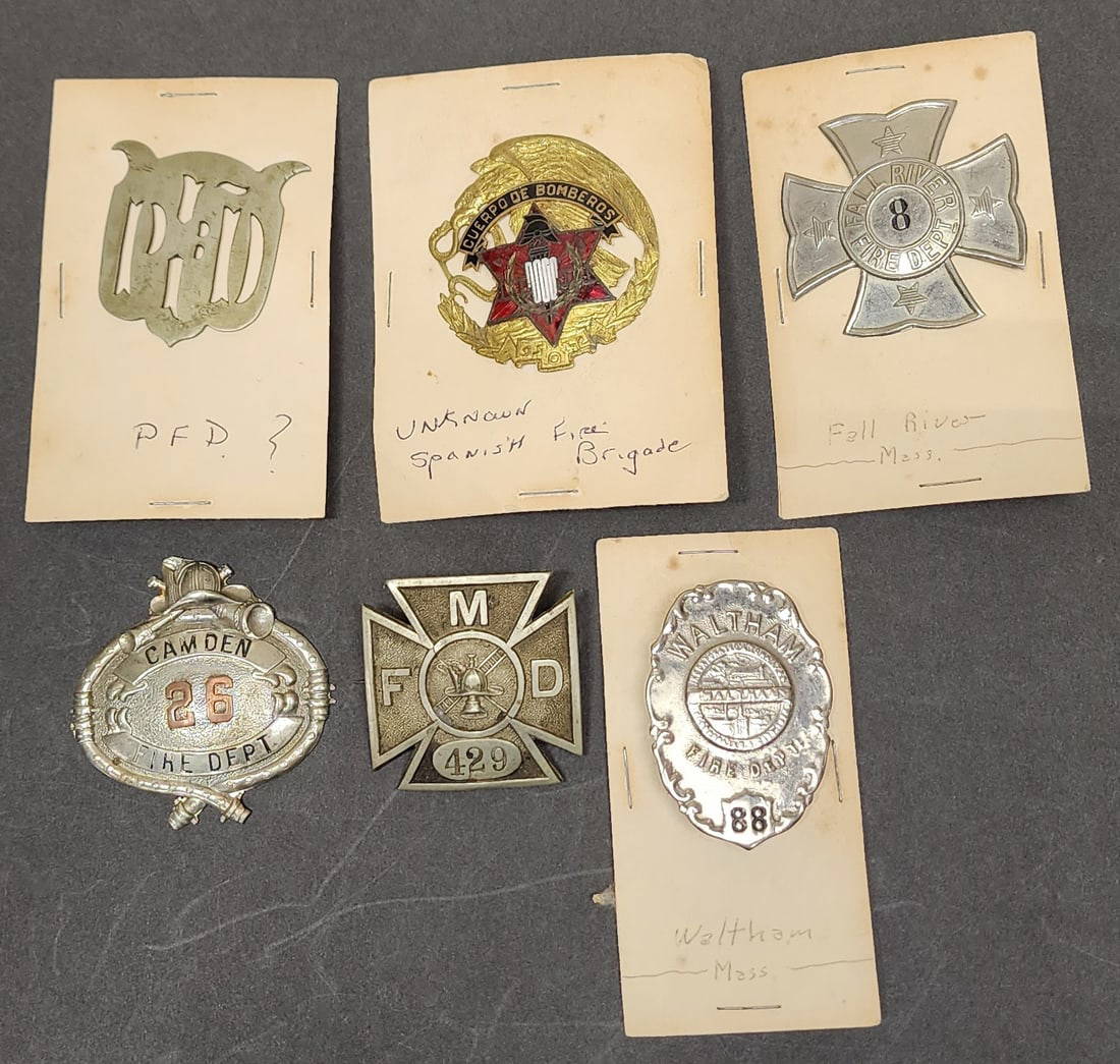 Lot Of 6 Fire Department Badges Auction