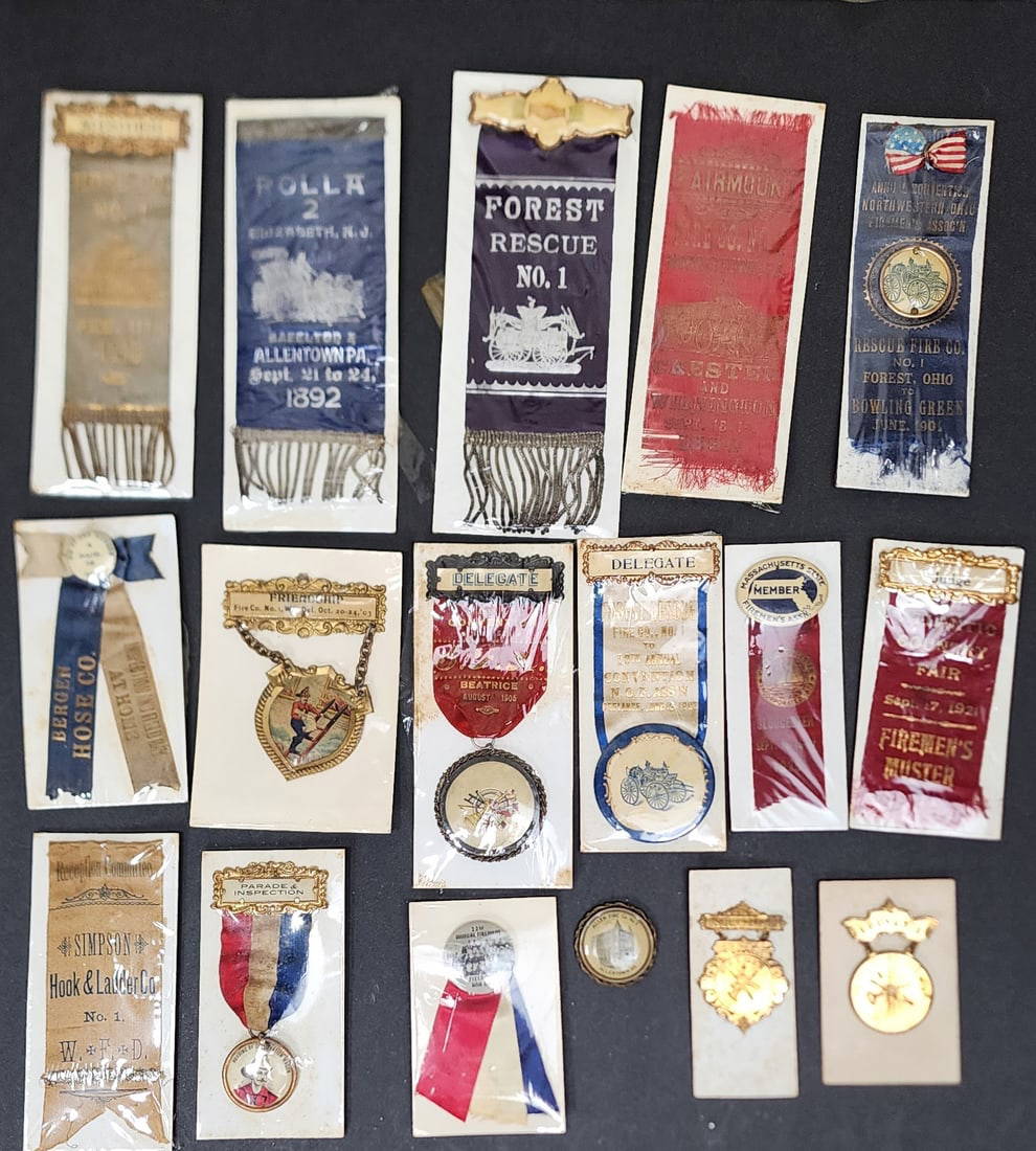 Lot Of Fire Department Ribbons And Badges Auction