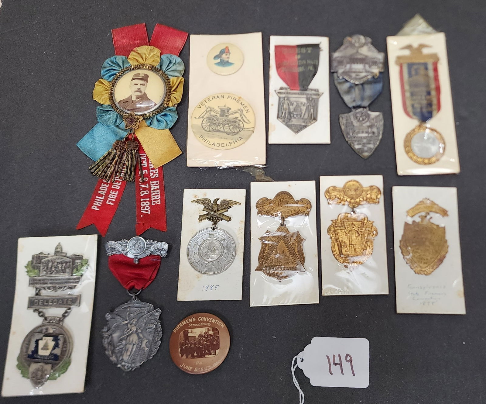 Lot Of 12 Fire Department Ribbons And Badges Auction