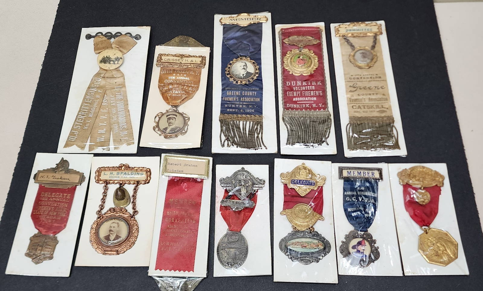 Lot Of 12 Fire Department Ribbons New York State Auction