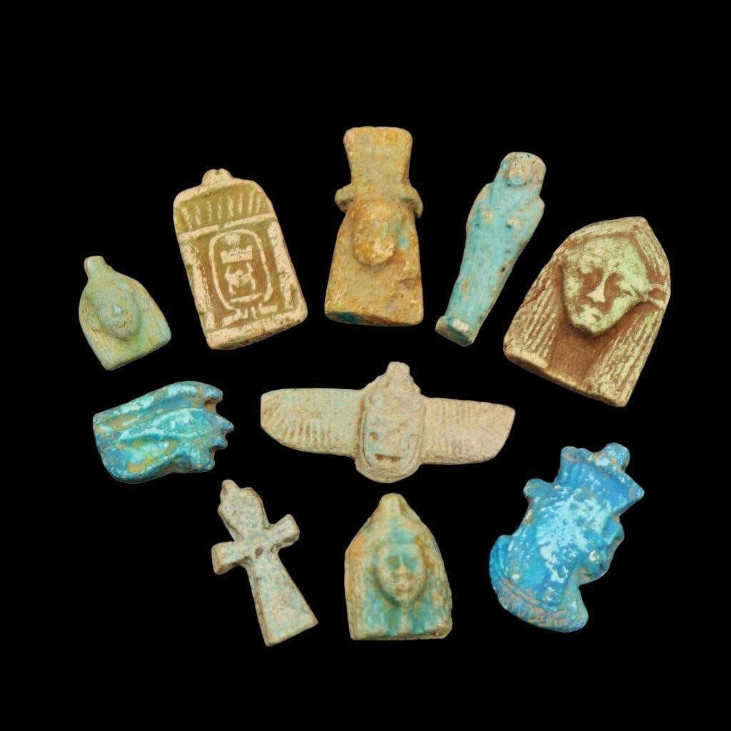Egypt Collection Faience Terracotta 10 Amulets Set Auction