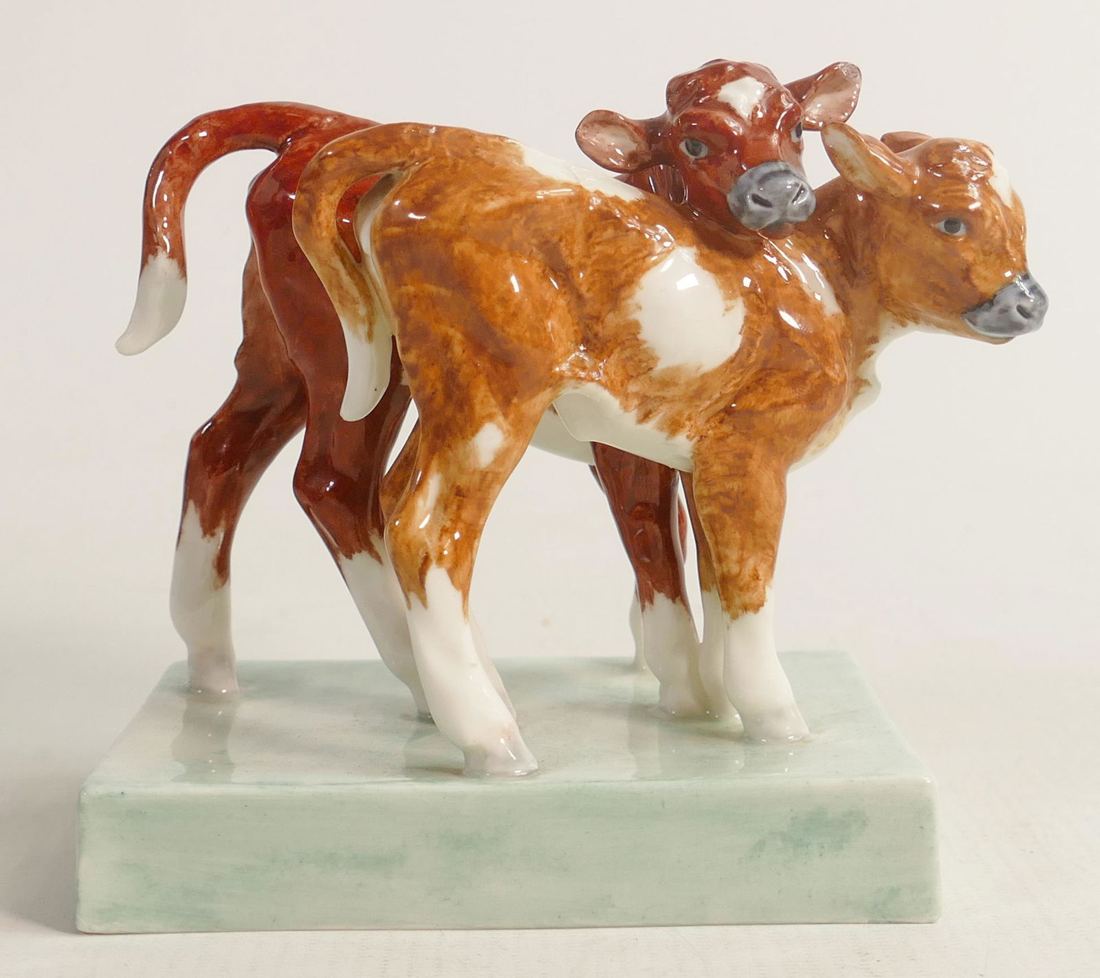 Royal Worcester model of pair of calves by Doris Lindner, green ...