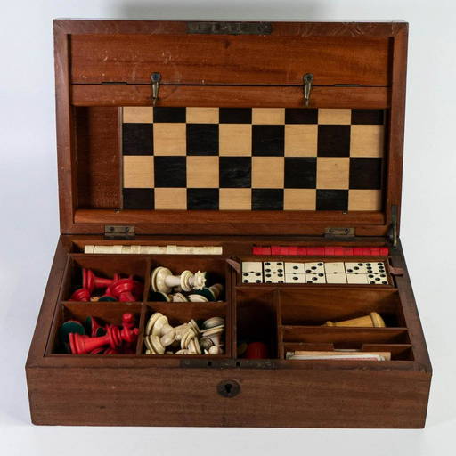 Edwardian Mahogany Cased Games Compendium Set, Comprising Original ...