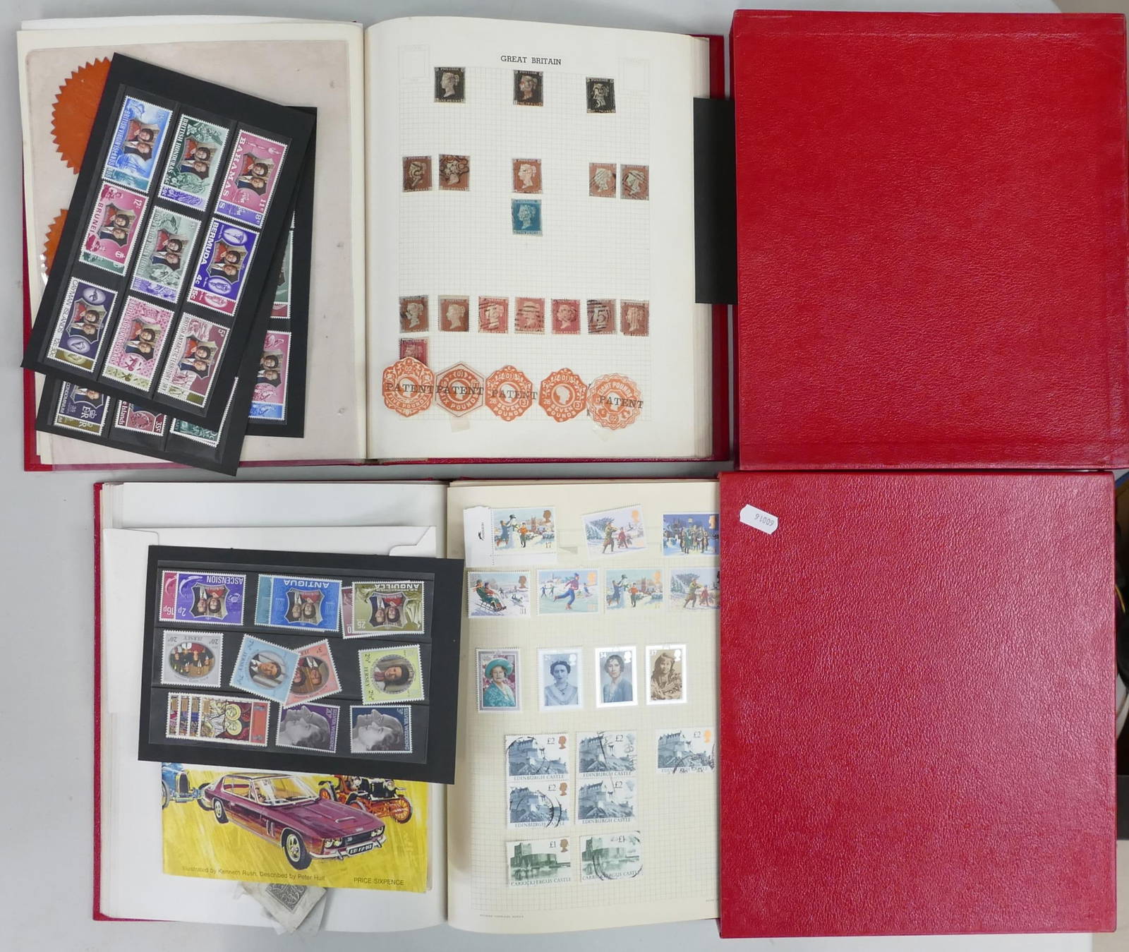 Two Uk Stamp Albums Commencing With 3 X 1d Black & 2d Blue Imperforate ...