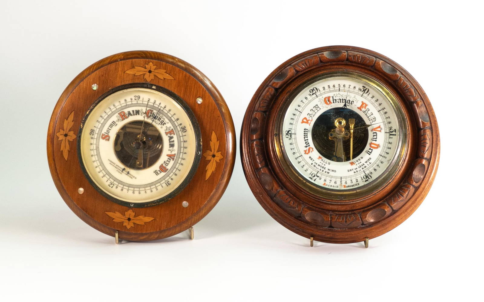 Two Victorian Aneroid Barometers, One Example With Mother Of Pearl And ...