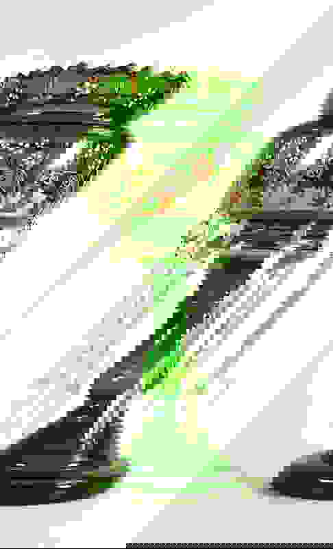 Victorian Green Glass Lustre With Enamel And Gilt Decoration, With 8 ...