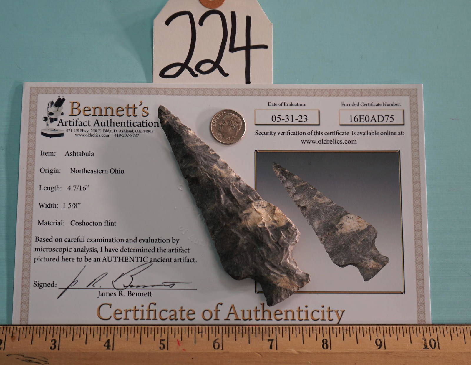 Awesome Authentic Ashtabula Spearpoint Indian Arrowhead Artifact Auction
