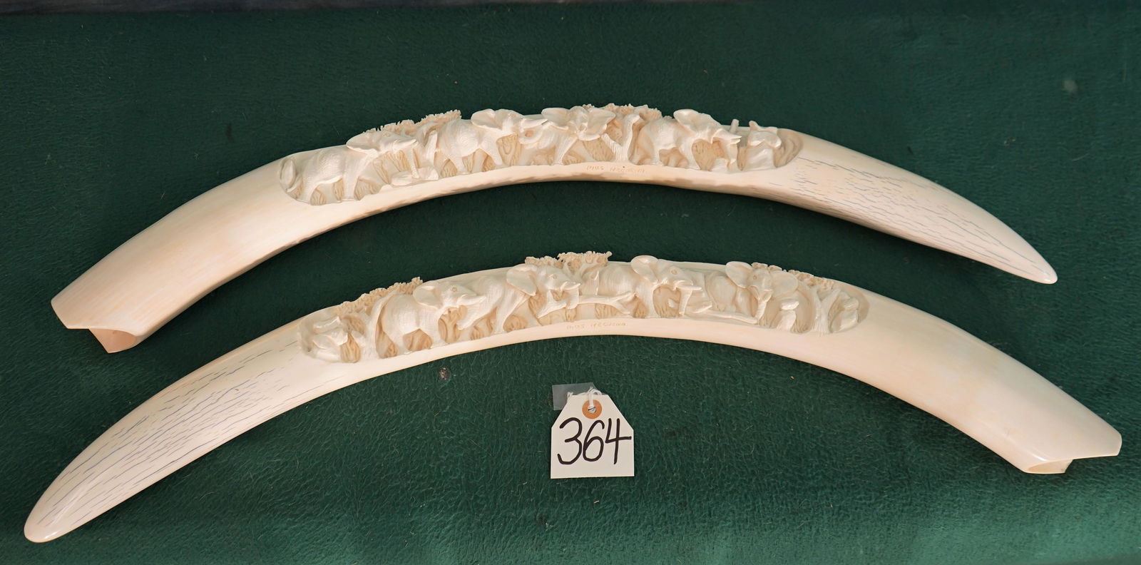 Beautiful Pair Of Carved Elephant Tusk Taxidermy **texas Residents Only ...