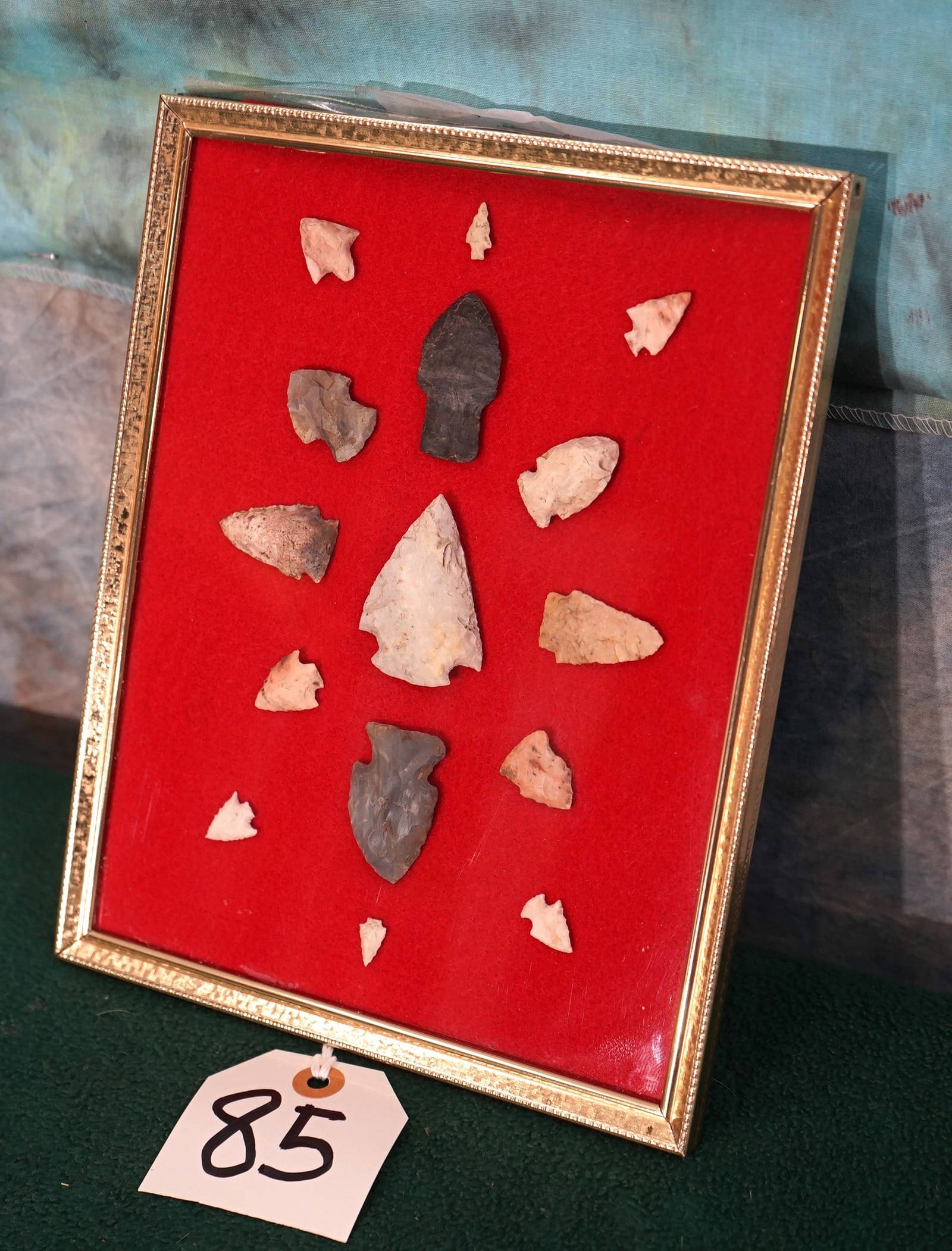 Display Frame Of 15 Authentic Arrowheads And Bird Points Auction