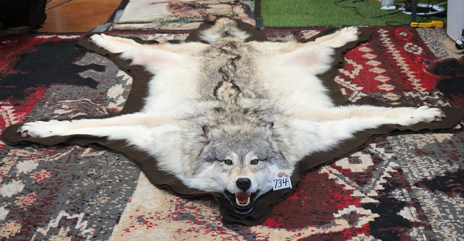 Large & Beautiful Timber Wolf Rug Taxidermy Mount Auction