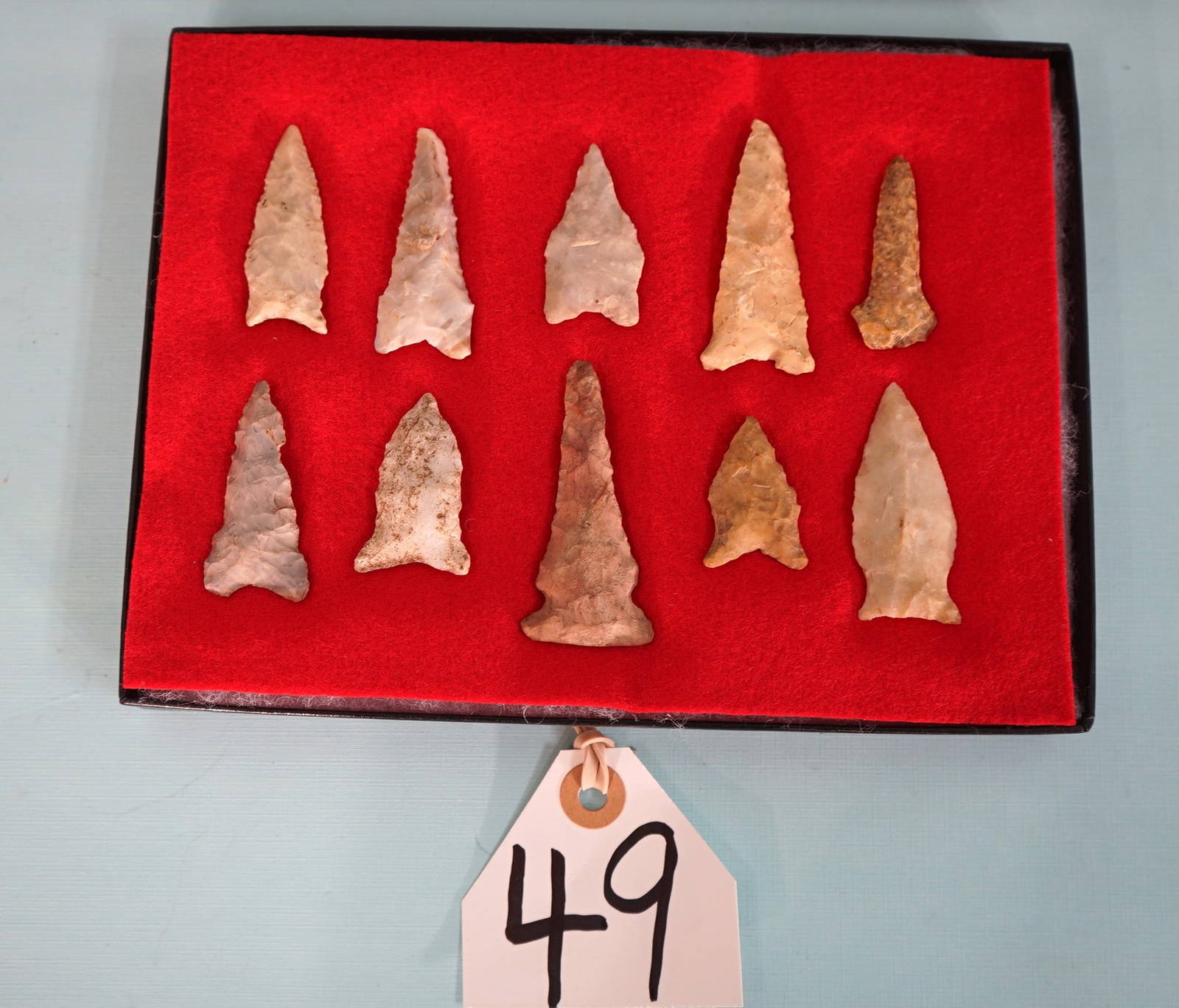 (10) Authentic Early Archaic And Paleo Artifacts Arrowheads In Display ...