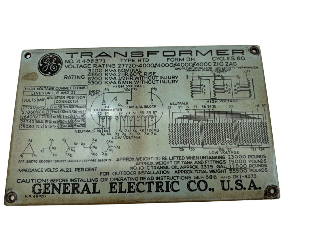 Vintage General Electric Enamel Type General Electric Transformer Sign