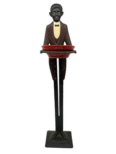 Tall Black Man Cast Iron Butler With Pottery Bowl