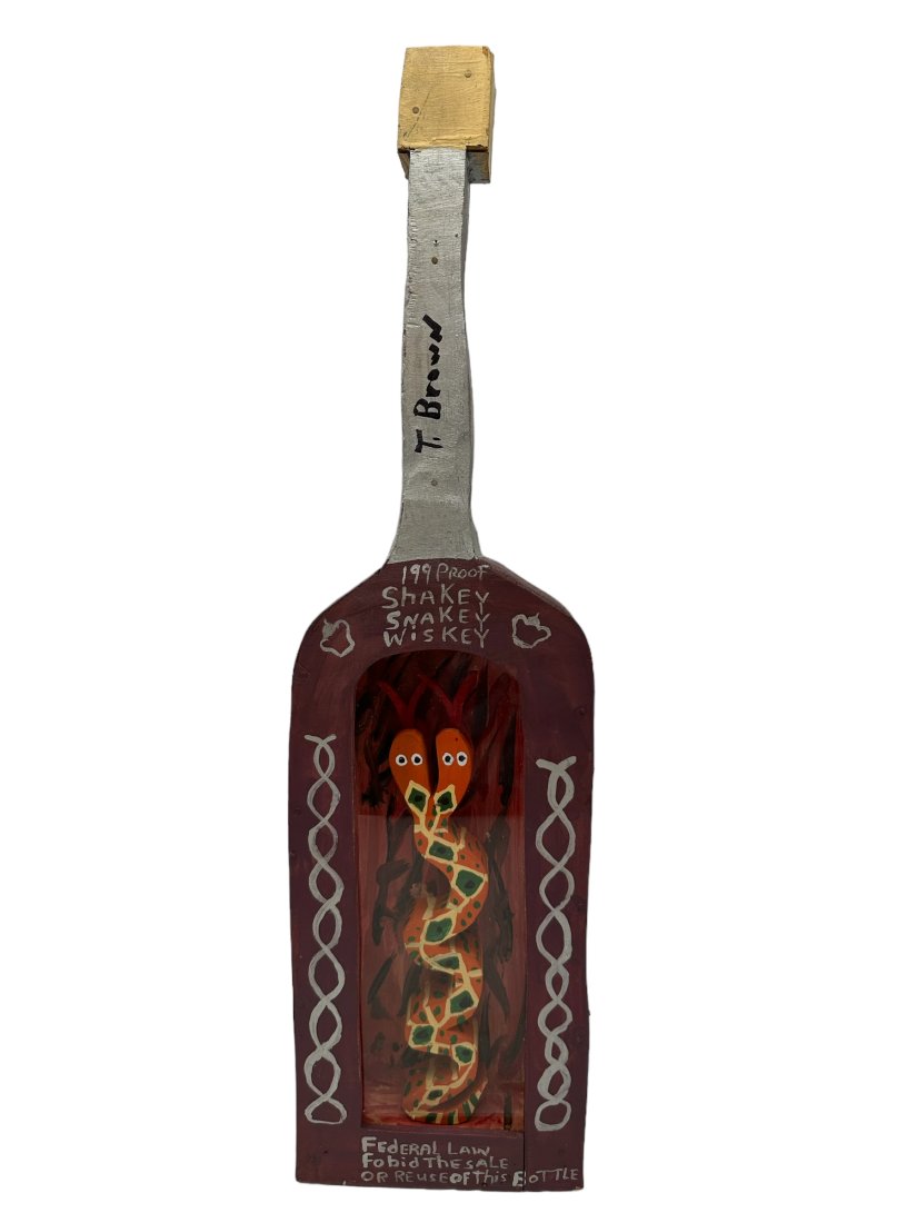Tubby Brown Shakey Snakey Wiskey Folk Art Bottle ~ Shadow Box Look