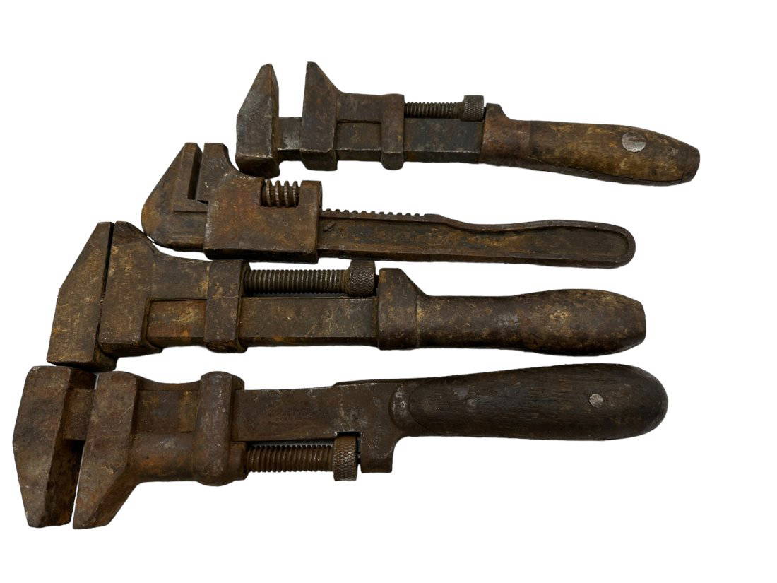 Lot Of 4 Antique Pipe Wrench Tools Auction