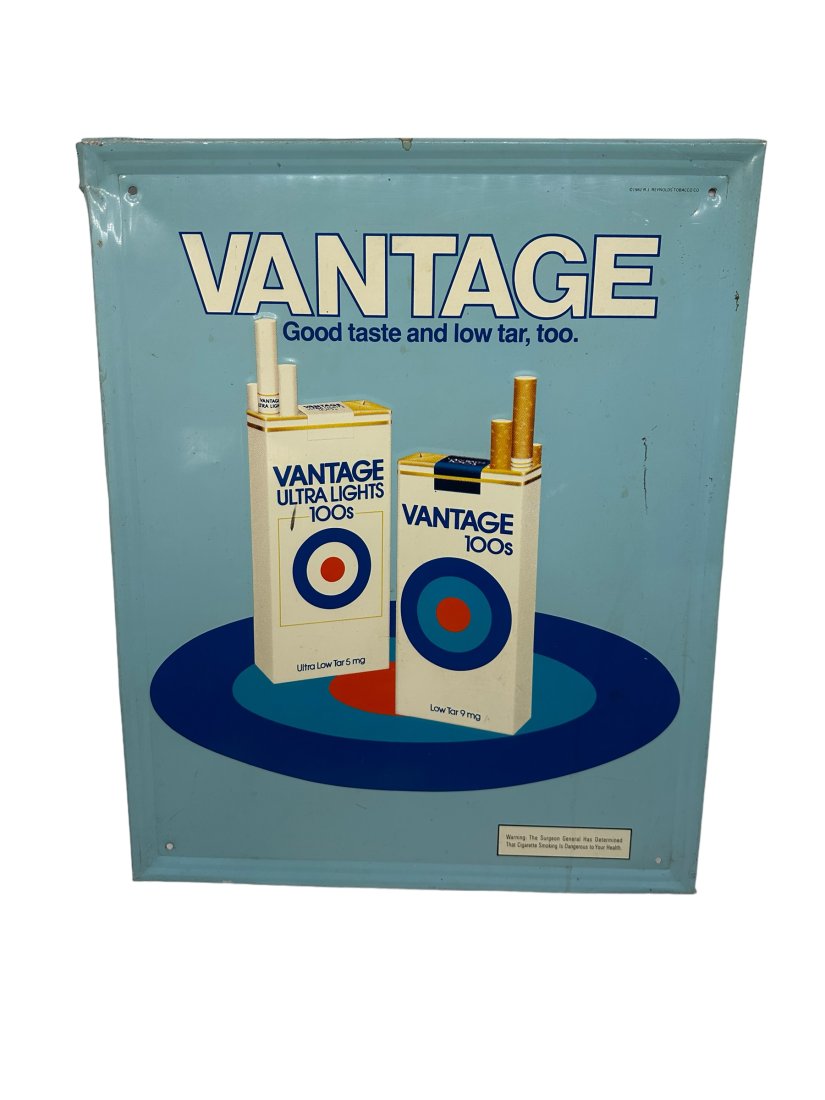 1982 R.j. Reynolds Vantage 100's Cigarette Metal Advertising Sign Auction