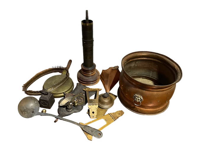 Misc Copper Brass Iron Pot + Hinges + More