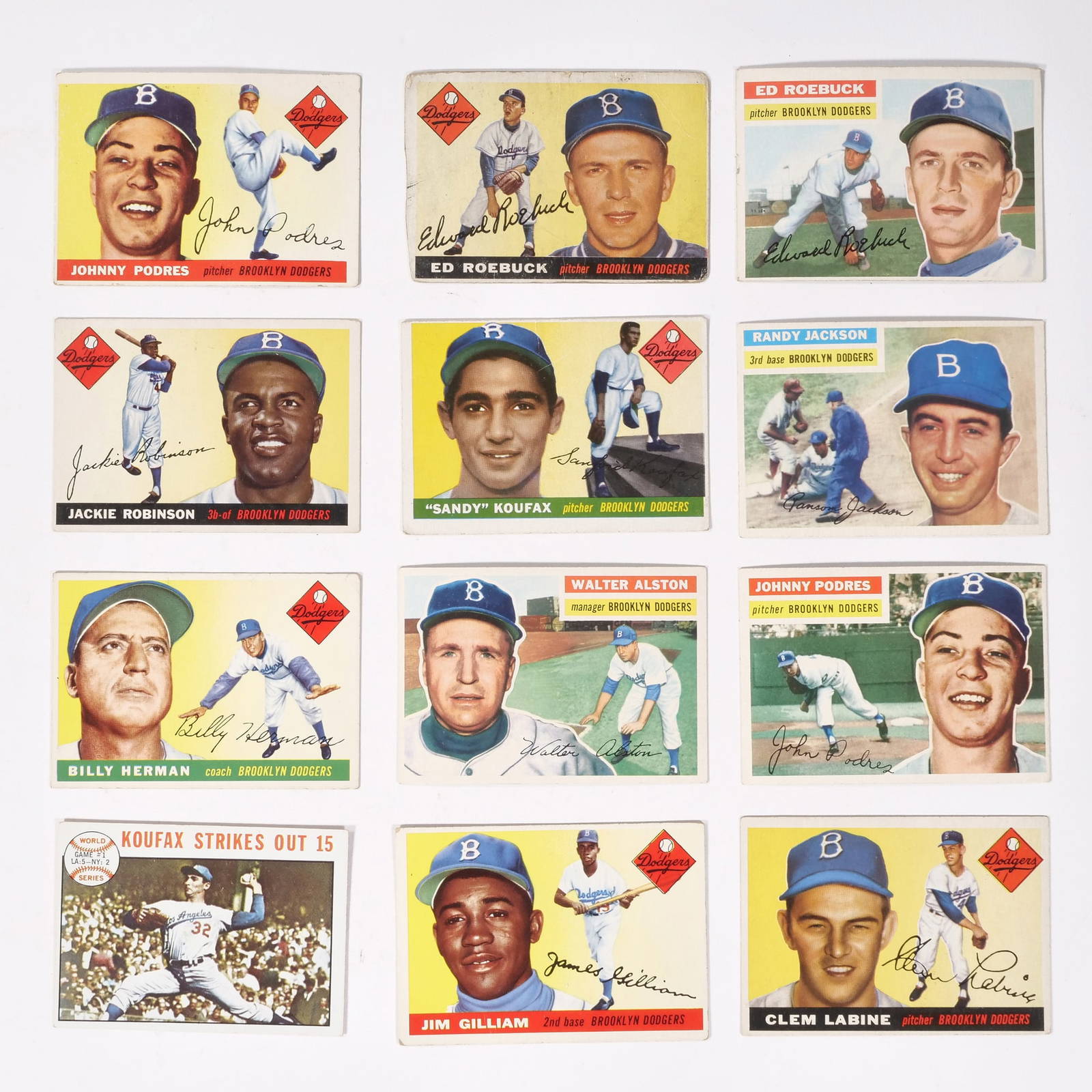 (12pc) Vintage Brooklyn Dodgers Baseball Cards Auction