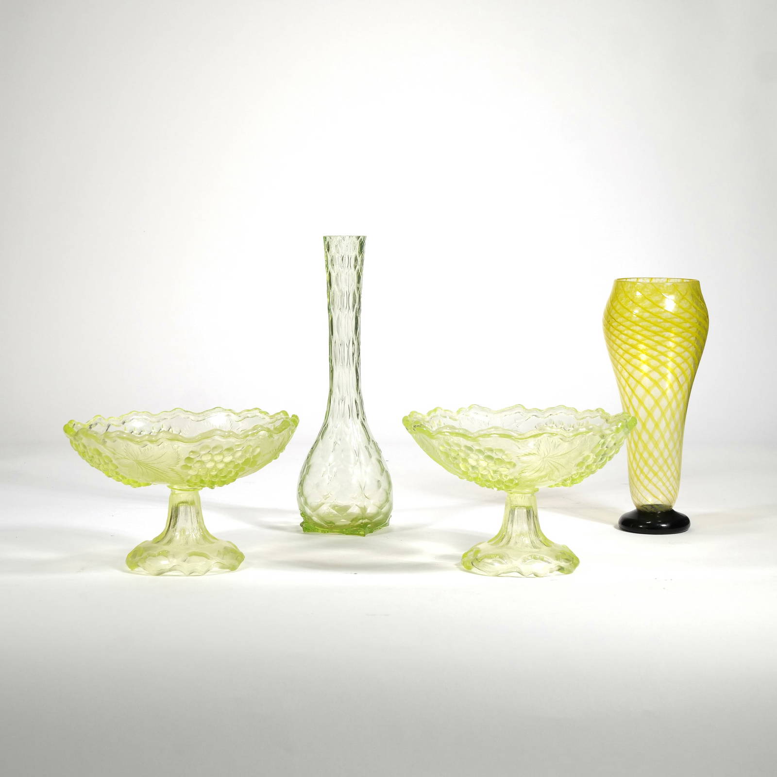 (4pc) Vaseline Glass Compotes & Vases Auction