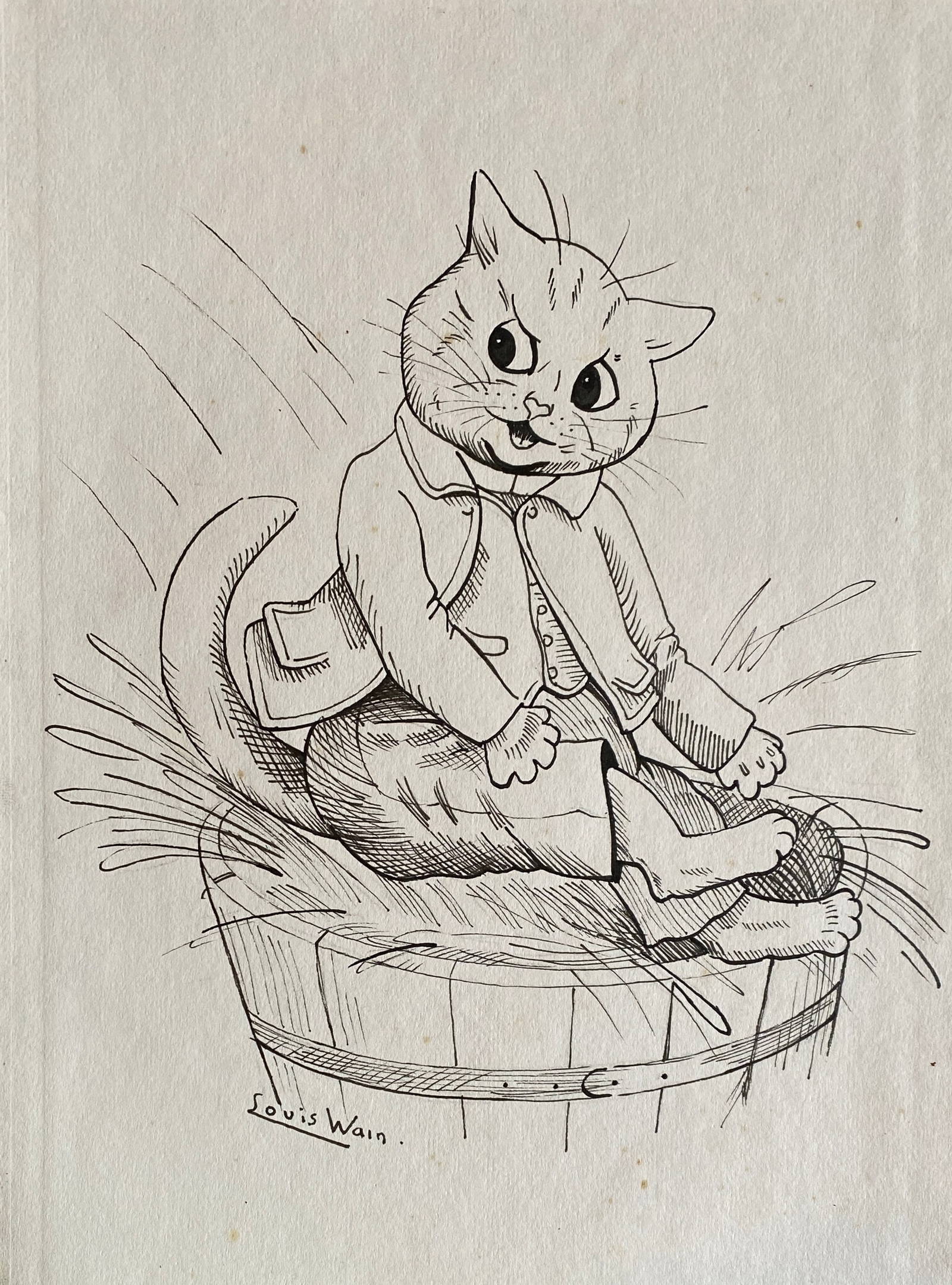 Louis Wain Color Pencil On Paper Unframed Auction