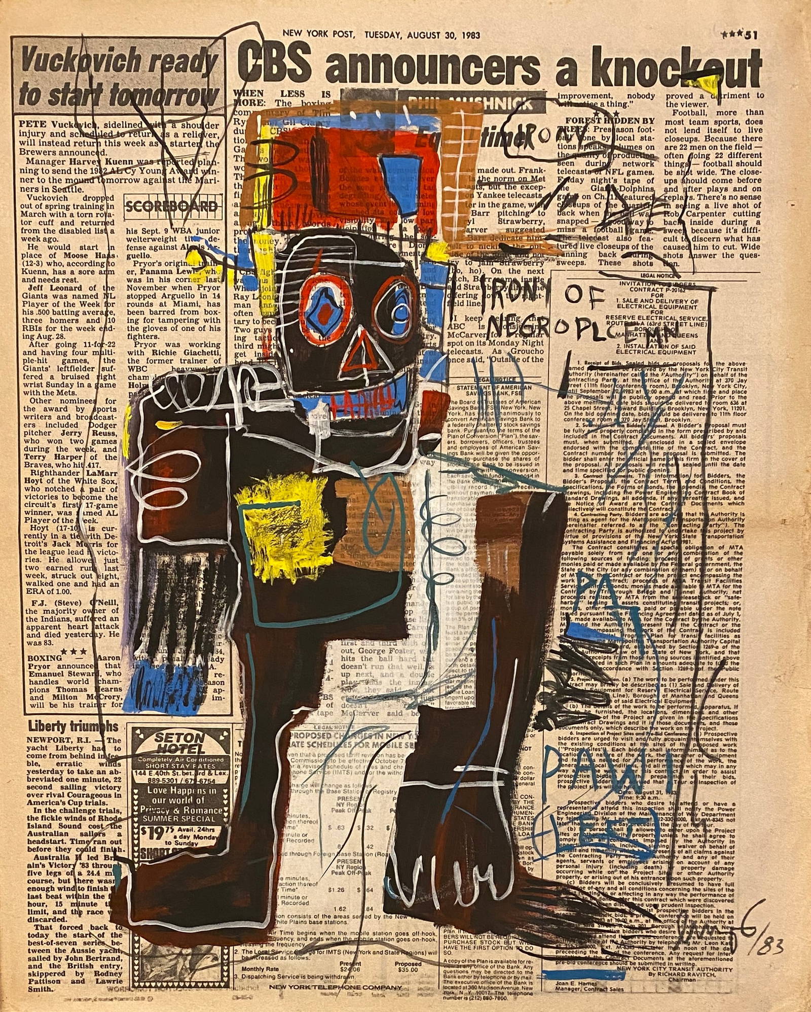 Jmb Jean-michel Basquiat On Newspaper Style Of Auction