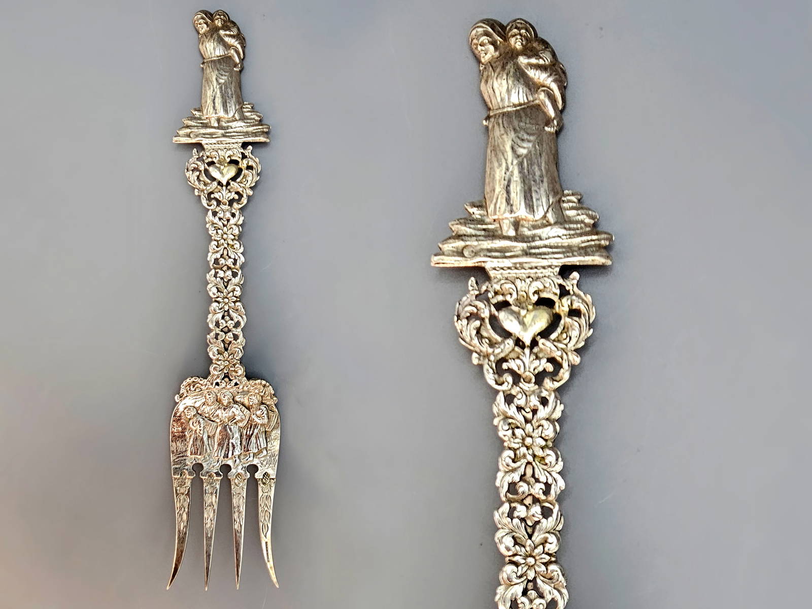 Antique Large Dutch Silver Fork In Baroque Style, With Hallmarks Auction
