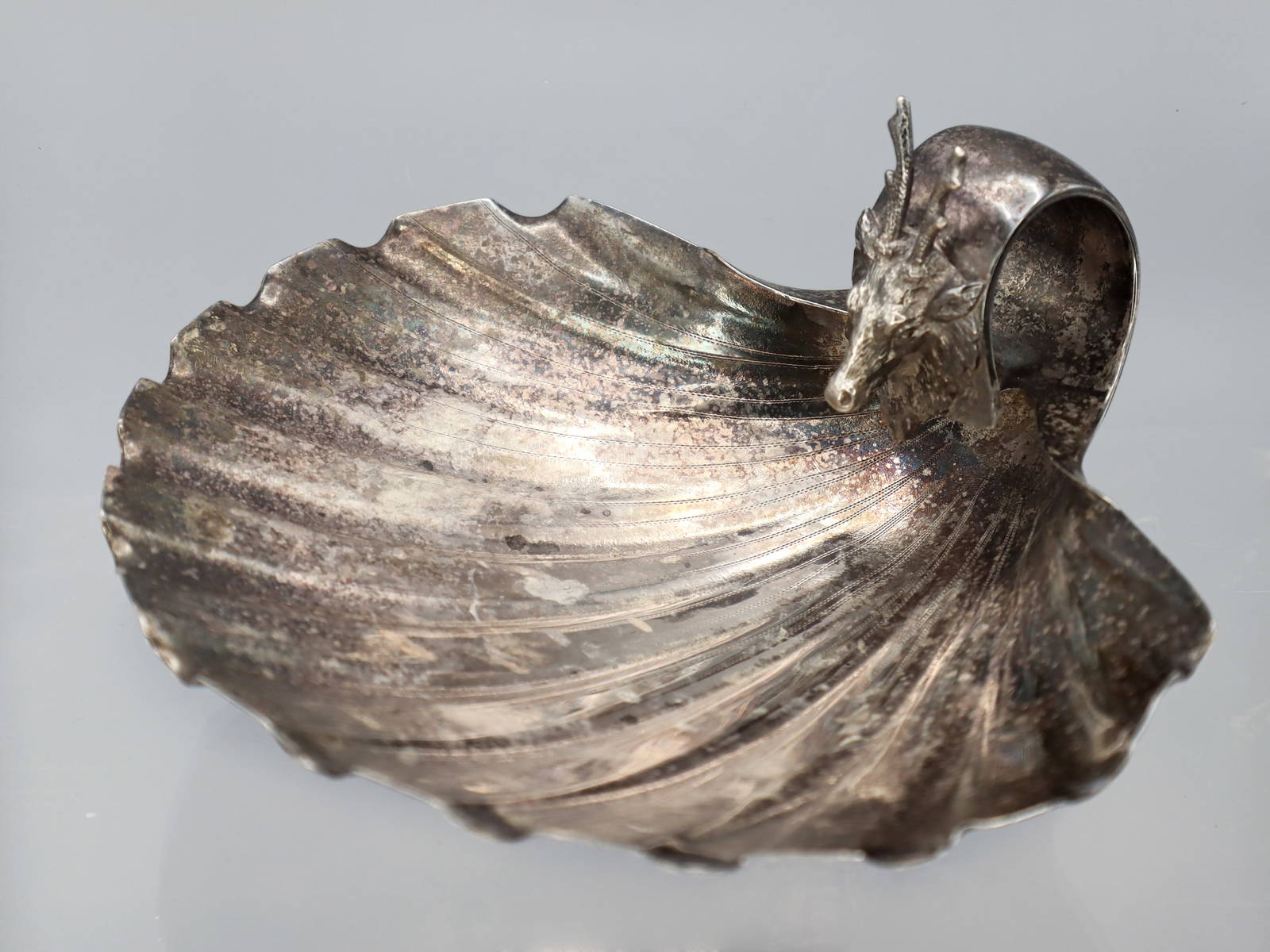 Antique 1800s Baptism Shell Bowl With Deer, American, Sterling Auction