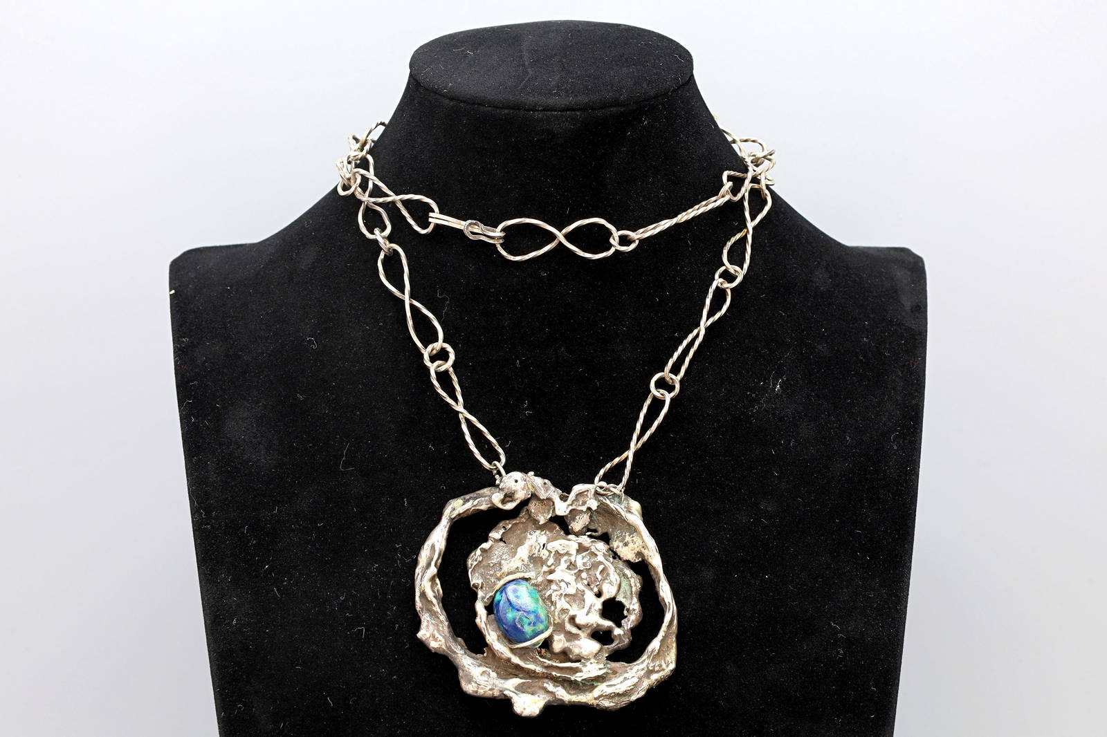 Israel, Brutalist Pendant Necklace With Handmade Wirework Chain ...
