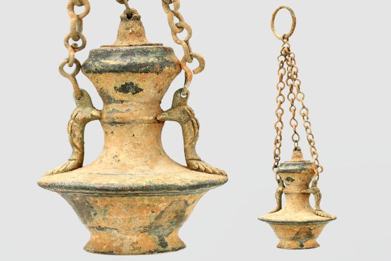 Ancient Roman Bronze Pyxis With Lid And Chain, Circa 1st To 3rd Century ...